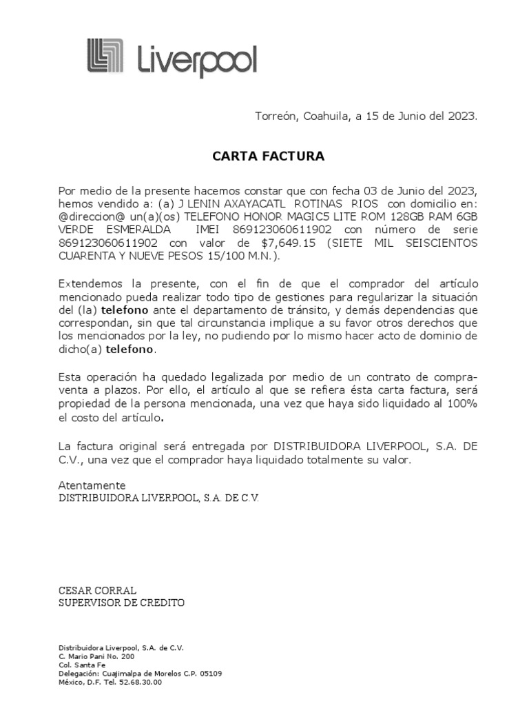 Carta Factura | PDF