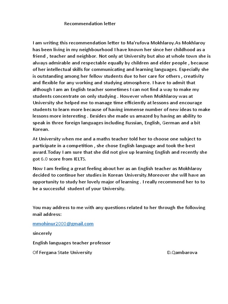 Recommendation Letter | PDF