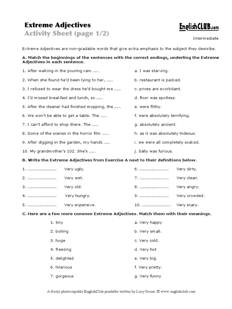 Extreme Adjectives Activity | PDF