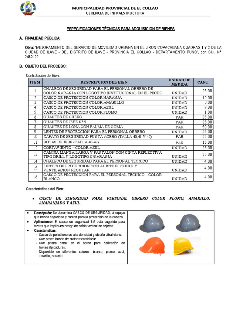 E.T. EPPS PERSONAL OBRERO Copaccabana | PDF | Guante | Casco