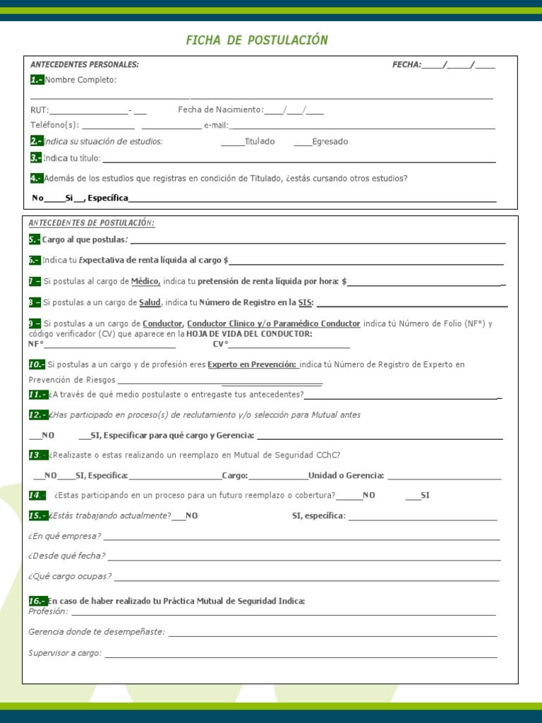 Ficha Postulación Mutual | PDF