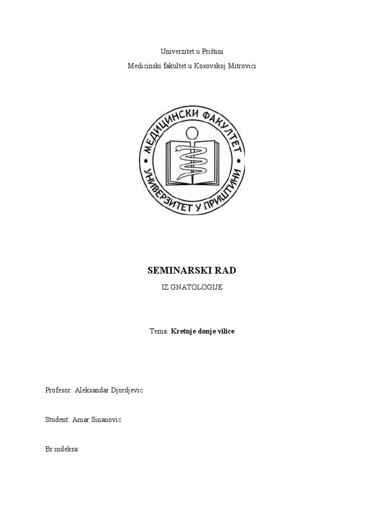 Seminarski Rad: Univerzitet U Prištini Medicinski Fakultet U Kosovskoj ...