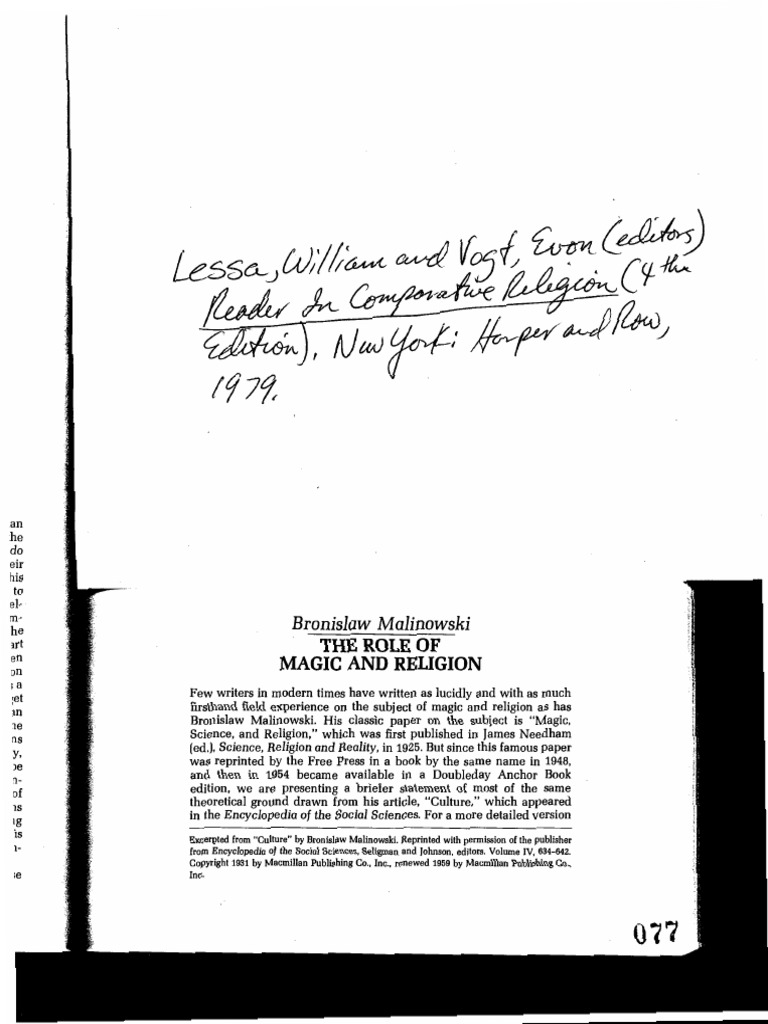 Malinowski - The Role of Magic and Religion | PDF