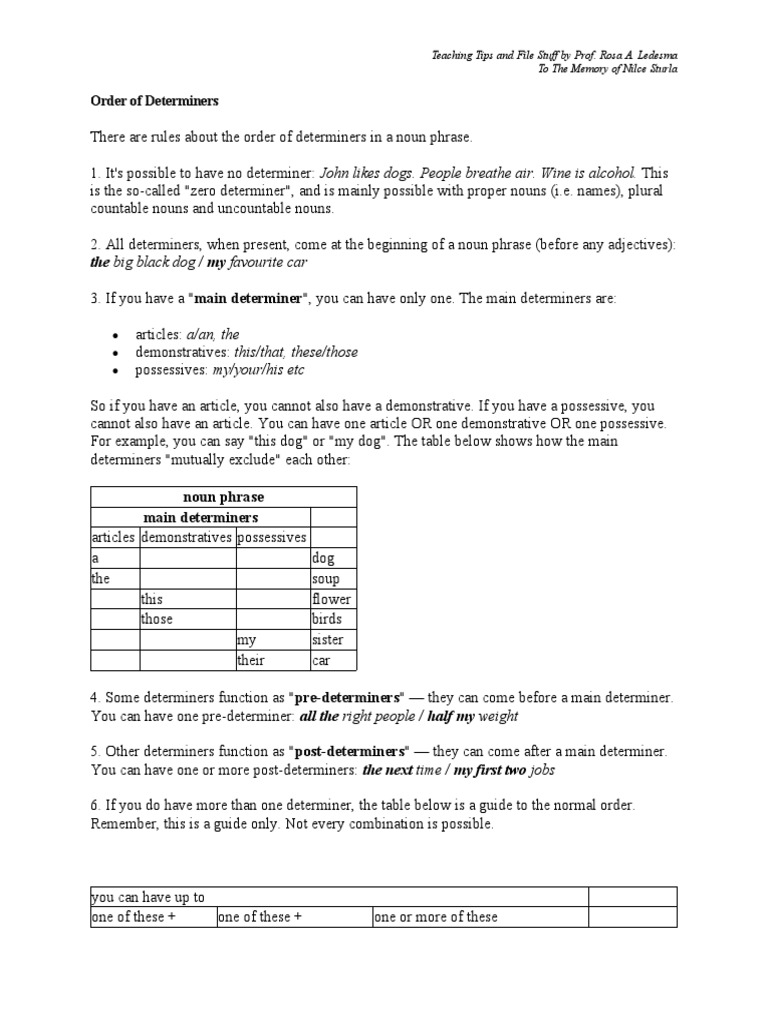 Order of Determiners | PDF | Noun | Language Mechanics