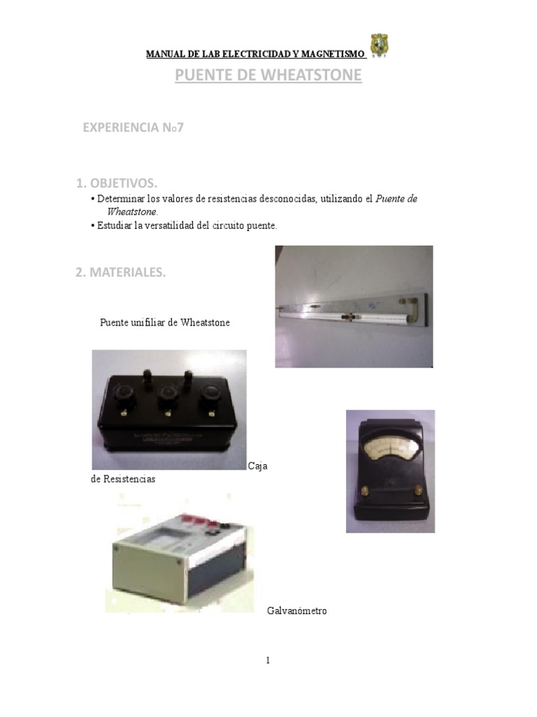Experimento 07 Puente de Wheatstone | PDF | Corriente eléctrica ...