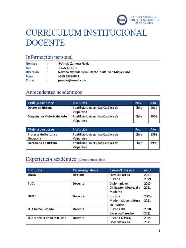 Curriculum Institucional Docente 2021 | PDF | Maestros