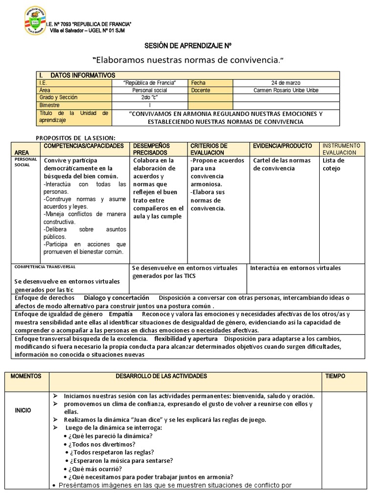 Sesion de Aprendizaje de Personal Social 24 de Marzo | PDF | Evaluación ... Sesion de Aprendizaje de Personal Social 24 de Marzo | PDF | Evaluación ...