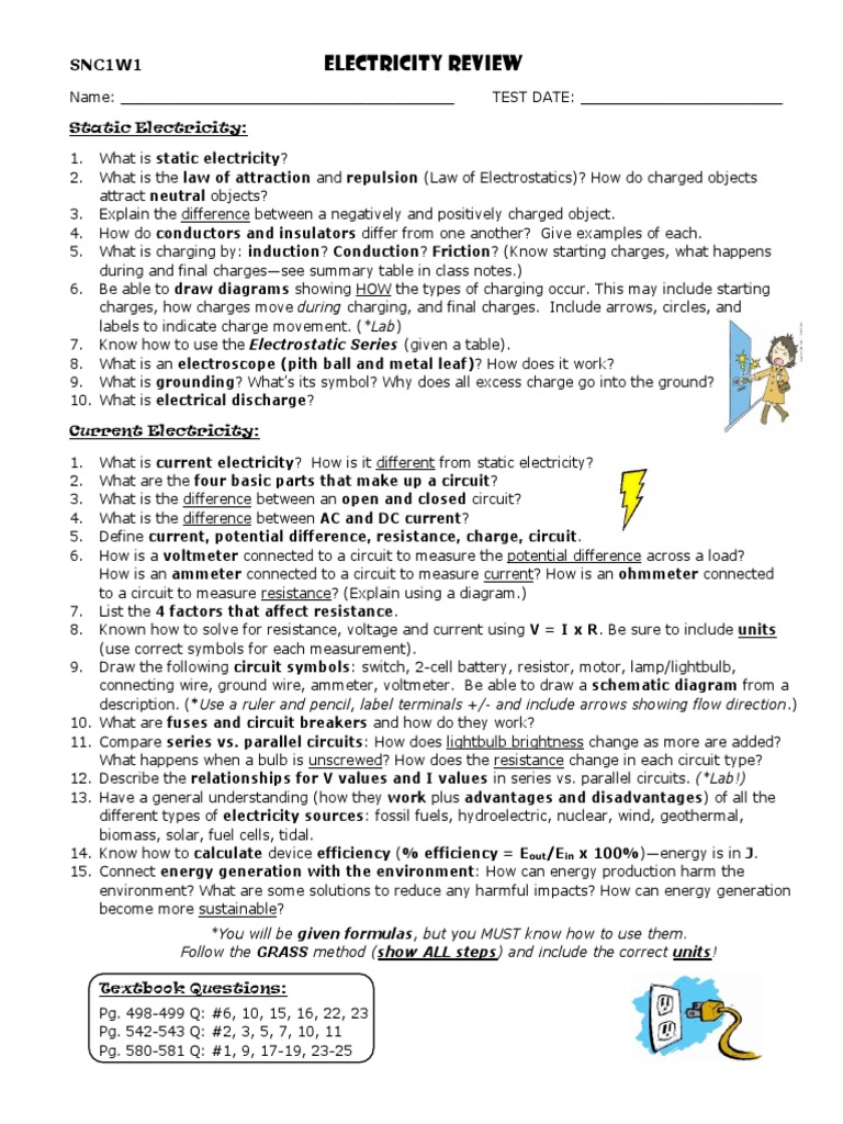 SNC1W1 Electricity Review (Dec 2022) | PDF | Voltage | Electricity
