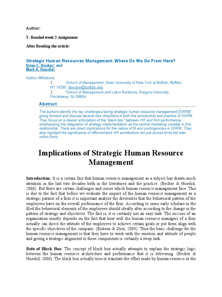 Implications of Strategic Human Resource Management | PDF | Strategic ...
