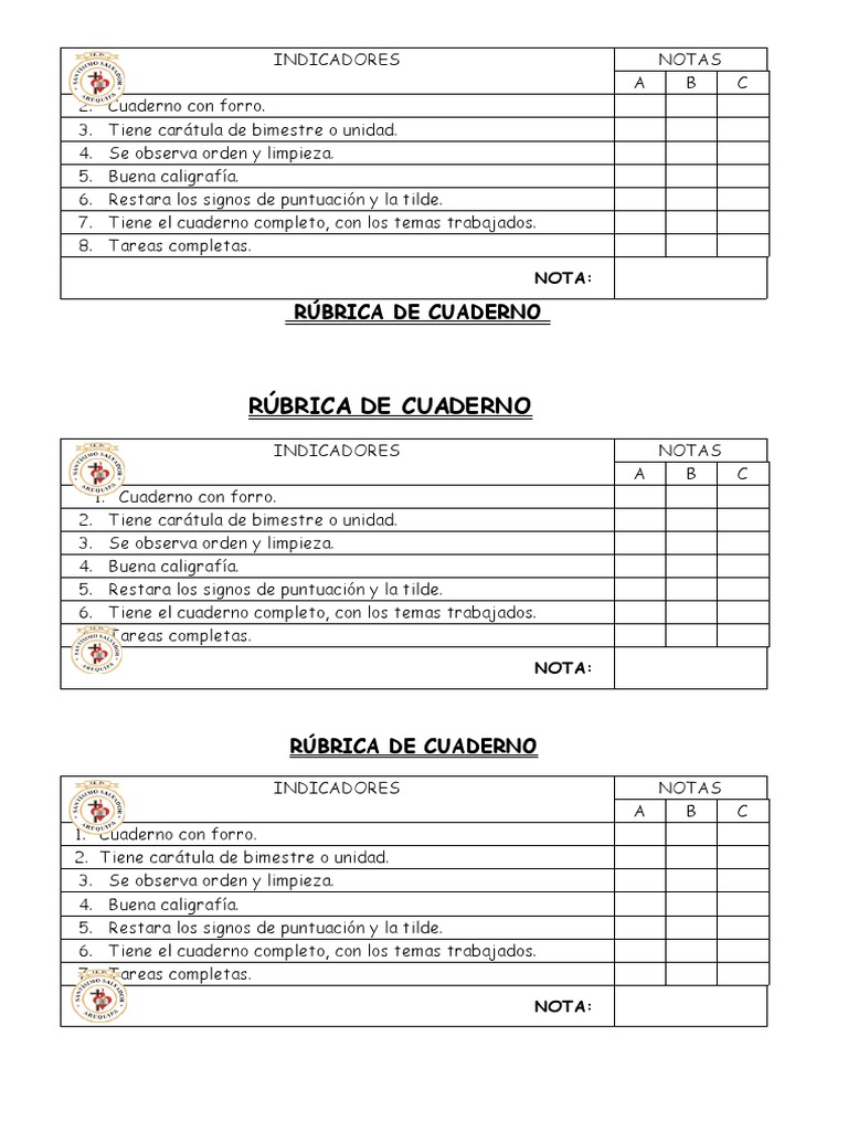 Rúbrica de Cuaderno | PDF