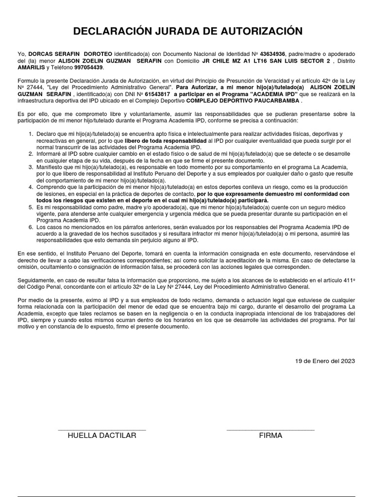 Academia Soelin Declaracion Jurada | PDF | Justicia | Crimen y violencia