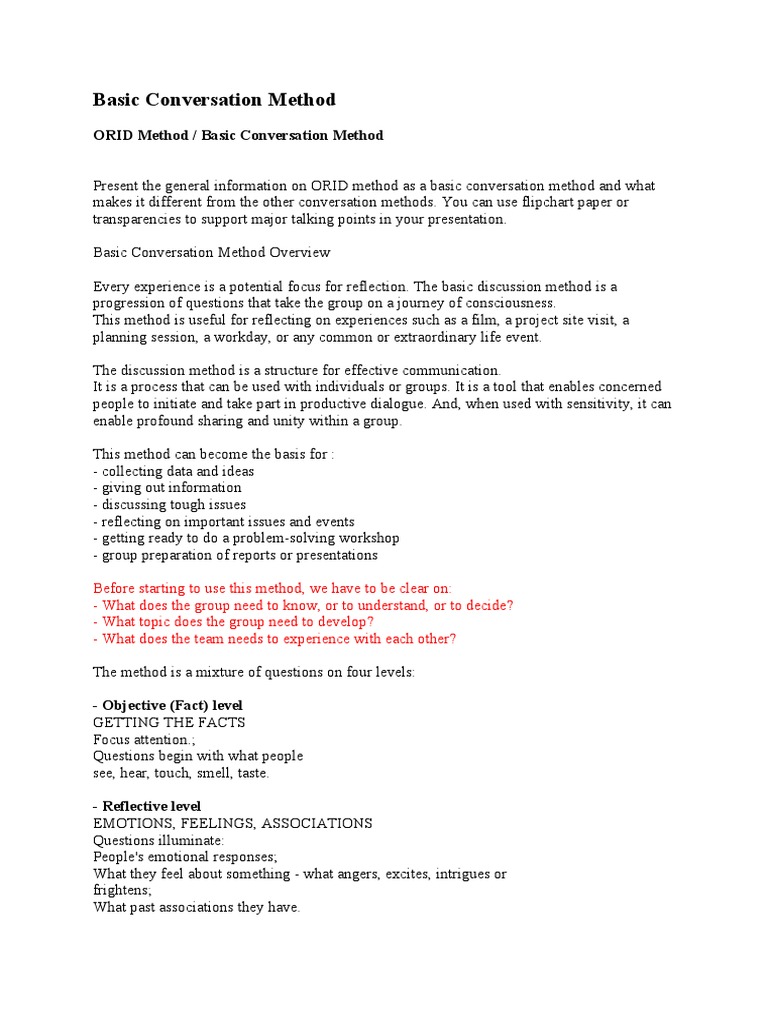 Basic Conversation Method Description | PDF | Experience | Conversation