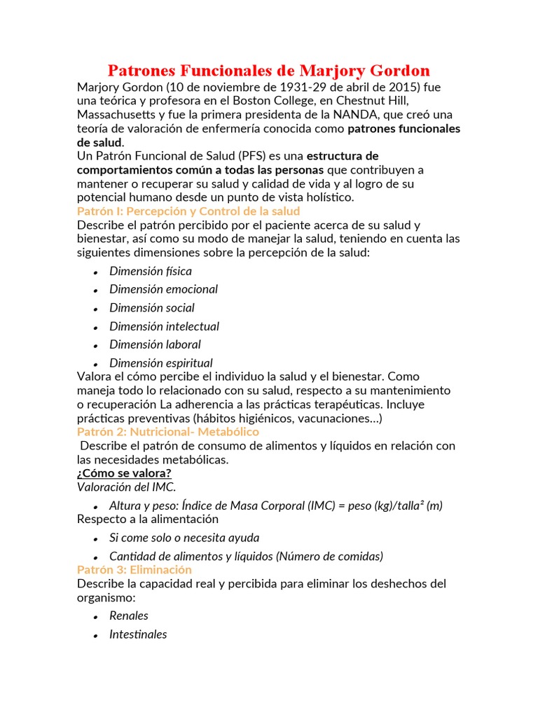 Patrones Funcionales de Marjory Gordon | Descargar gratis PDF ...