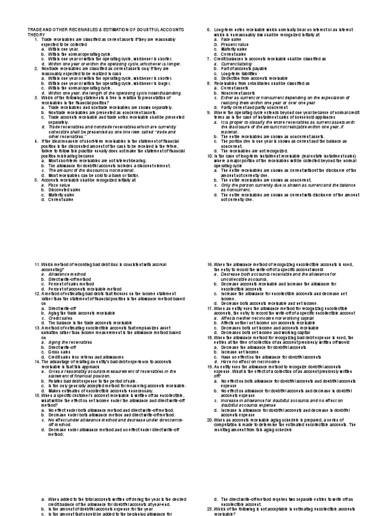 Theories For Accounts Receivable and Allowance For Doubtful Accounts ... Theories For Accounts Receivable and Allowance For Doubtful Accounts ...