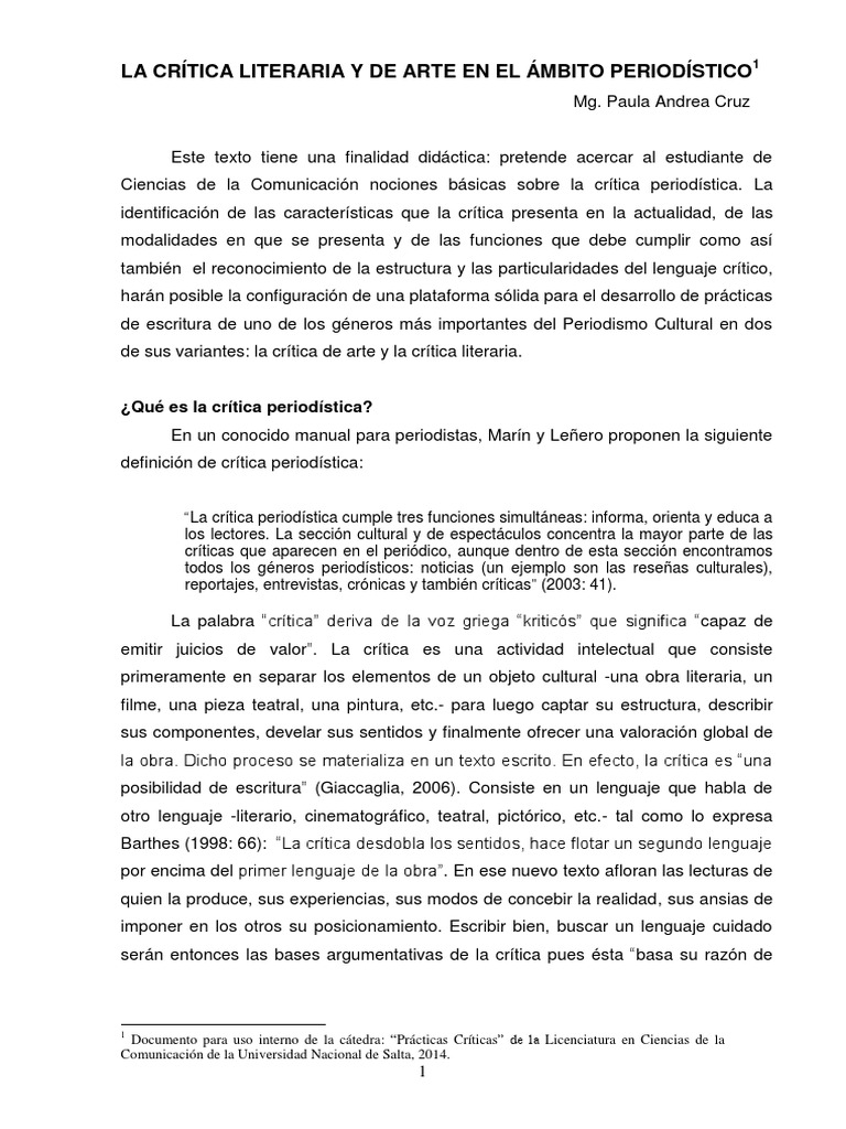 Crítica Periodística: Funciones y Características | PDF | Autor ...