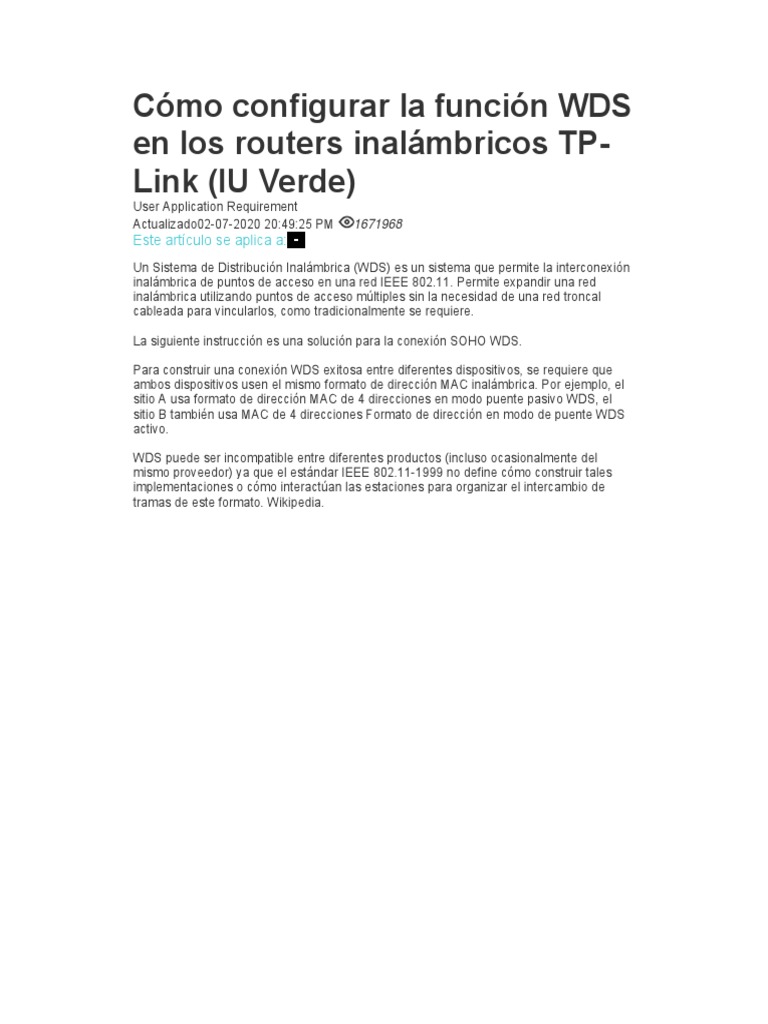Configurar La Función WDS en Los Routers | PDF | Enrutador (Computación) | Punto de acceso ...