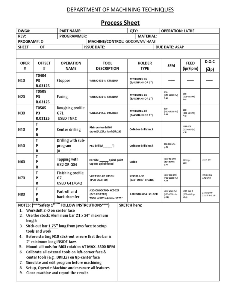 MT1-A22 Blank CNC Lathe Process Sheet | PDF | Procedural Knowledge ...