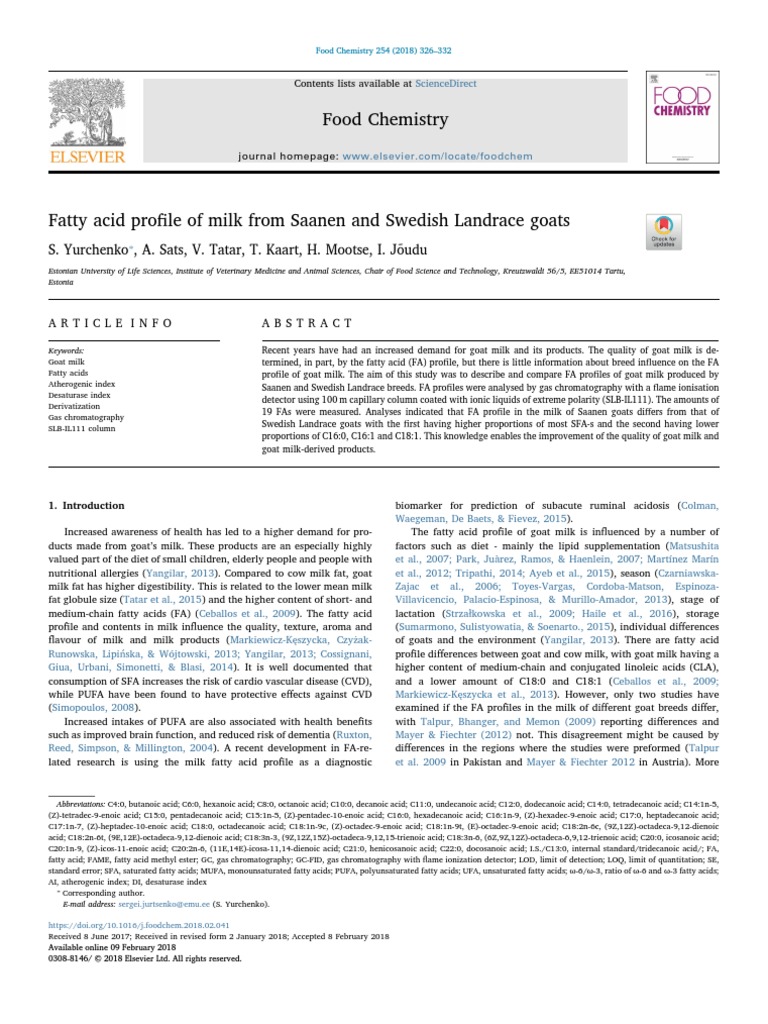Yurchenko 2018 | PDF | Fat | Gas Chromatography