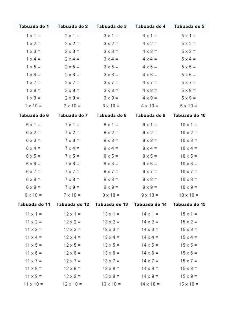 Tabuada do 1 ao 100 | PDF