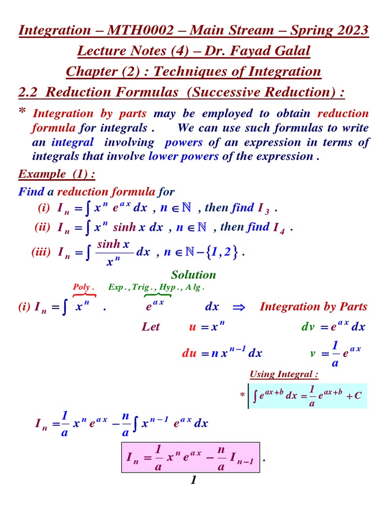 Integration - MTH0002 - Lecture Notes (4) - Spring 2023 - Dr. Fayad ...