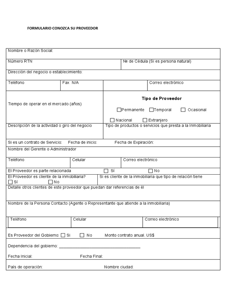 FORMULARIO CONOZCA SU PROVEEDOR (1) | PDF