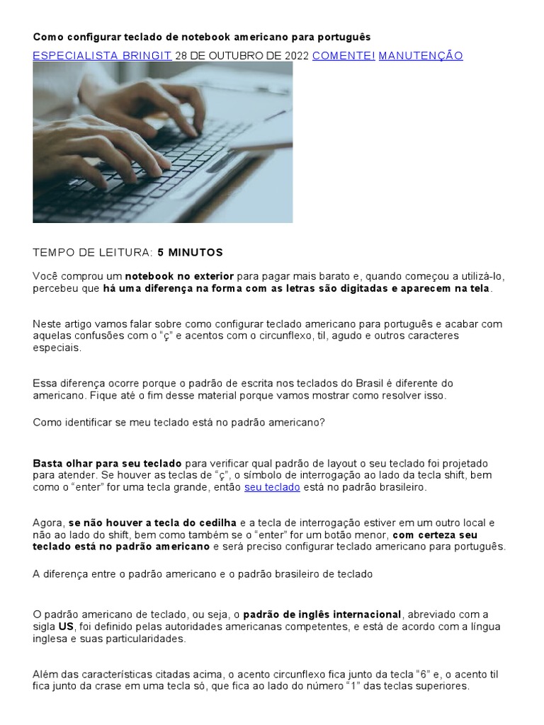 Como Configurar Teclado de Notebook Americano para Português | PDF