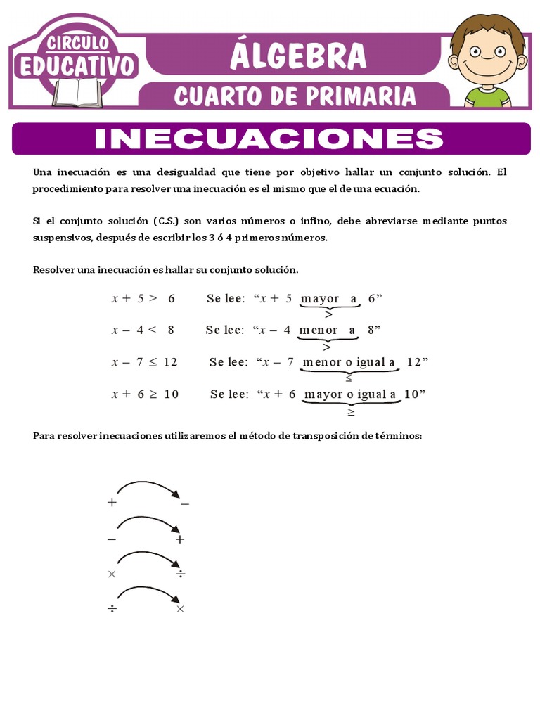 Inecuaciones Para Cuarto de Primaria | PDF | Matemáticas | Álgebra