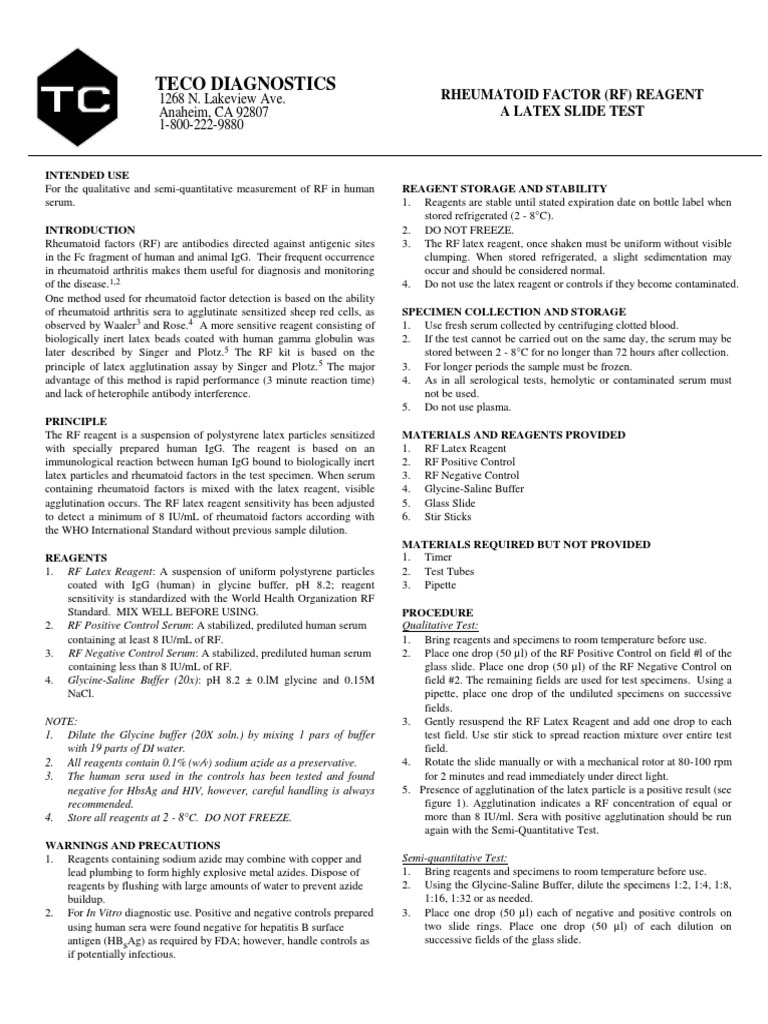 RF 8IU-Teco Kit 10.2018 Final | PDF | Serology | Rheumatoid Arthritis