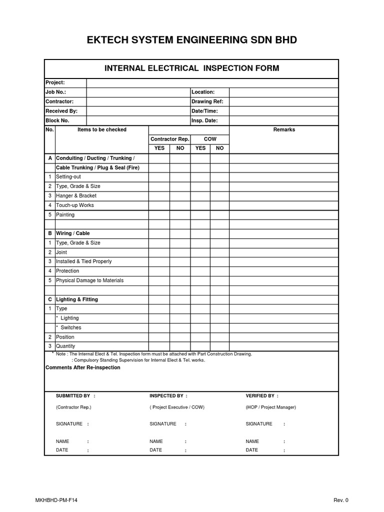 ESE-PM-F14Internal Electrical & Telephone Inspection Form | PDF