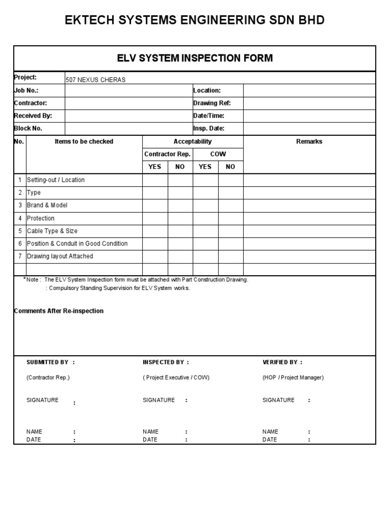 ESE-ELV System Inspection Form | PDF
