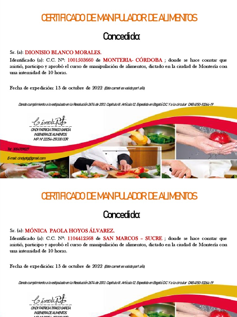 Certificado de Manipulador de Alimentos | PDF Certificado de Manipulador de Alimentos | PDF
