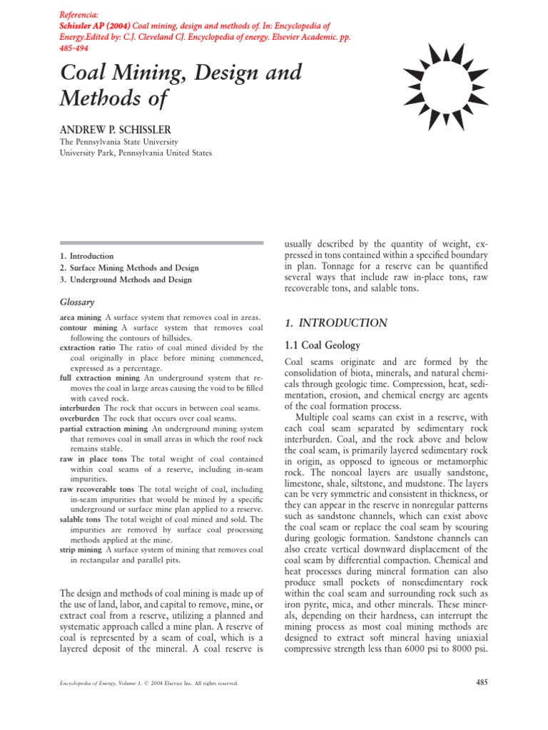Schissler (2004) Coal Mining Design and Methods | PDF | Coal Mining | Surface Mining