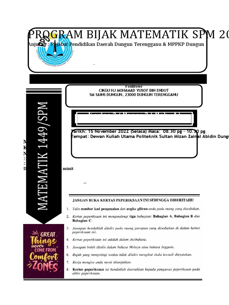 Program Bijak Matematik SPM 2022: Kertas 2 / Paper 2 (Bah. A ...
