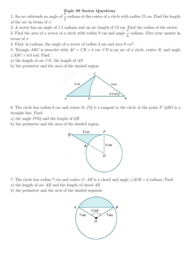 Circle Sector and Arc Problems | PDF