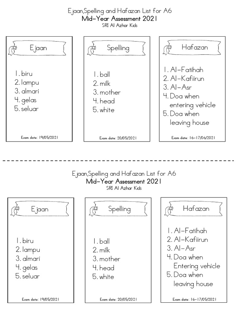 Mid Year 2021 Ejaan Hafazan A6 | PDF