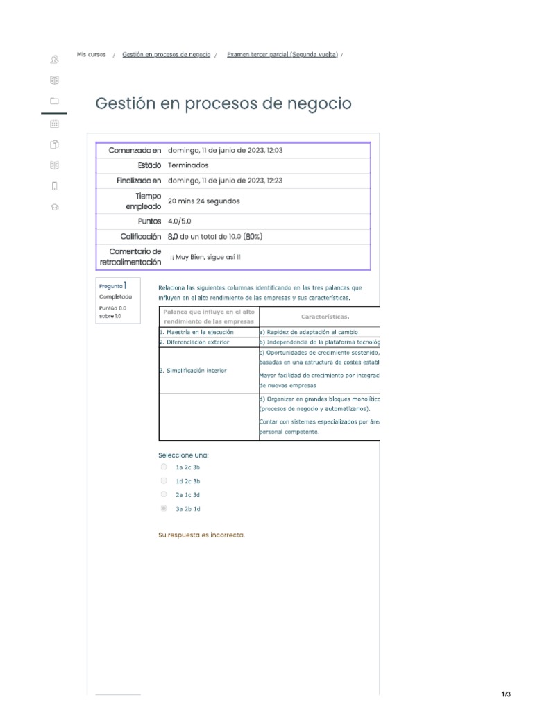 Gestión en Procesos de Negocio EXAMEN 3-A | PDF