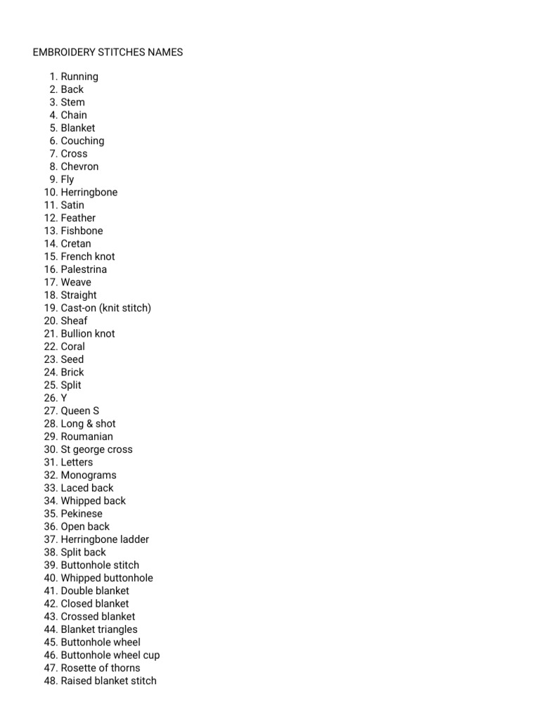 Embroidery Stitches Names (1) | PDF | Spider Web | Textile Arts
