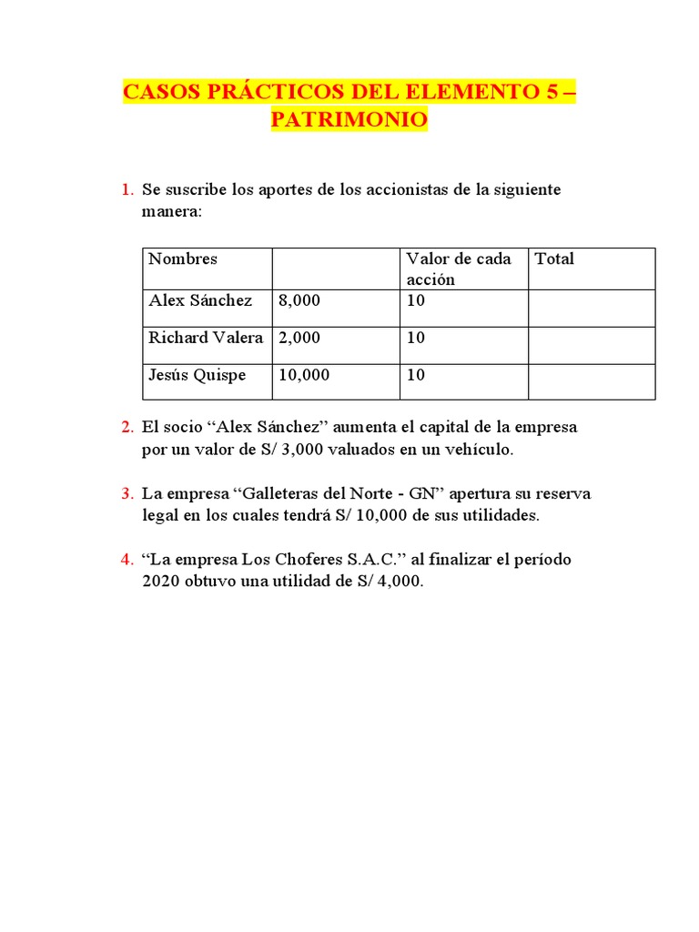 Casos Prácticos Del Elemento 5 | PDF