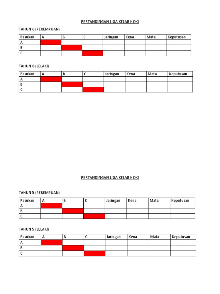 Borang Pertandingan Liga Kelab Hoki | PDF
