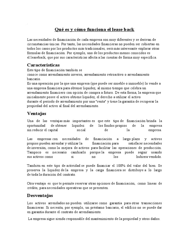 Qué Es y Cómo Funciona El Lease Back | PDF