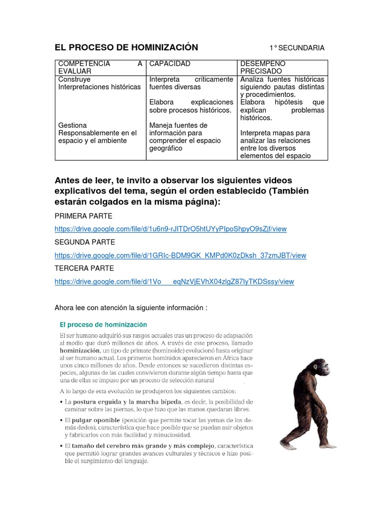1sec Proc. de Homini Historia 7abril | PDF | Homo Sapiens | Evolución ...