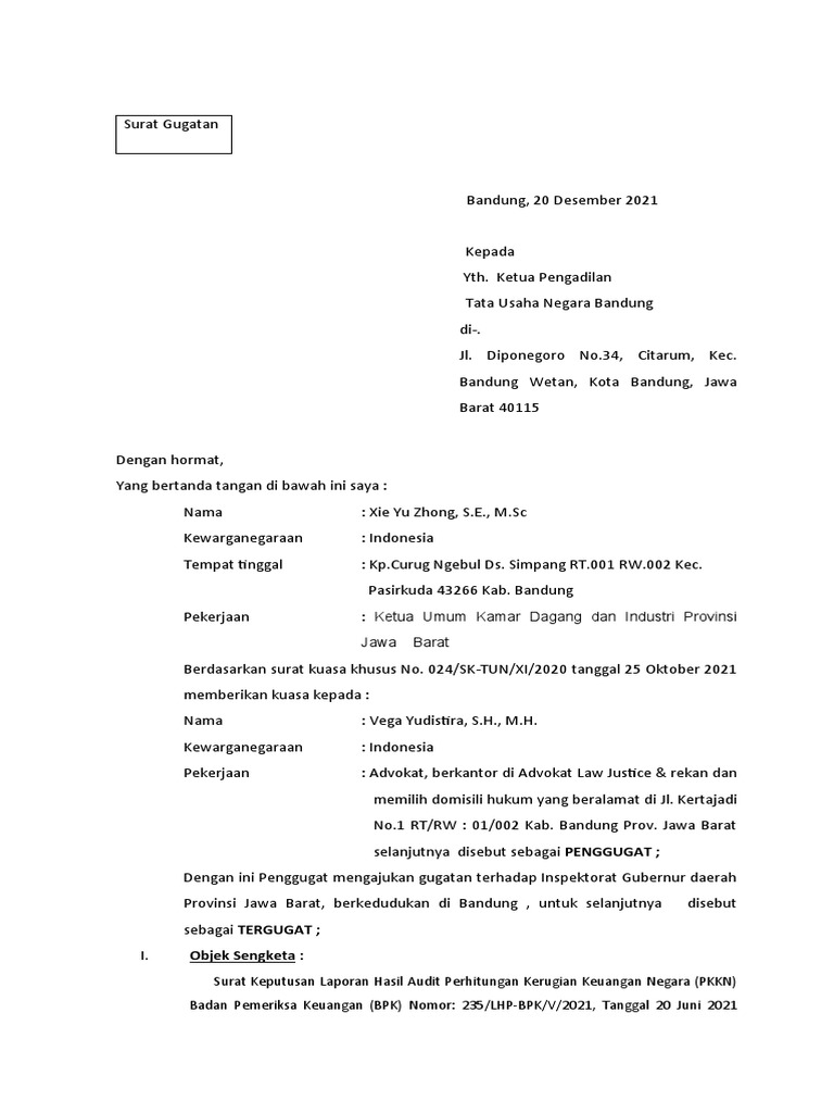 Surat Gugatan PTUN 2 | PDF