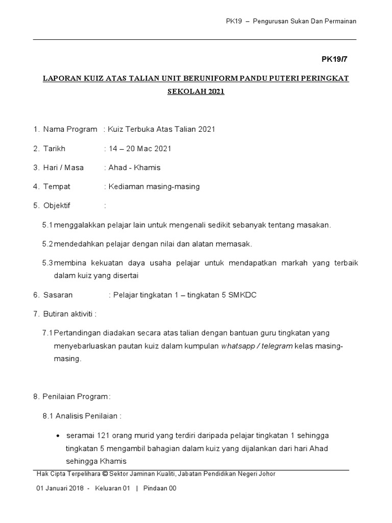 Laporan Kuiz Terbuka Pandu Puteri 2021 | PDF