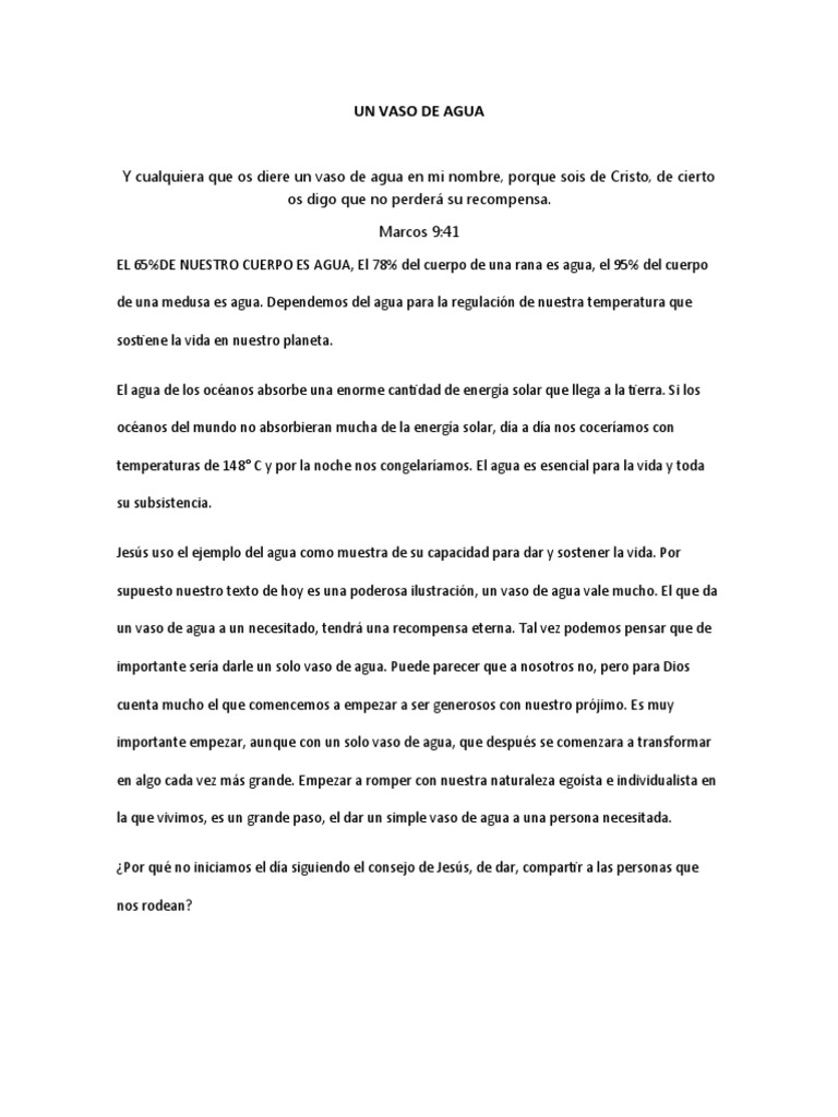 Un Vaso de Agua | PDF