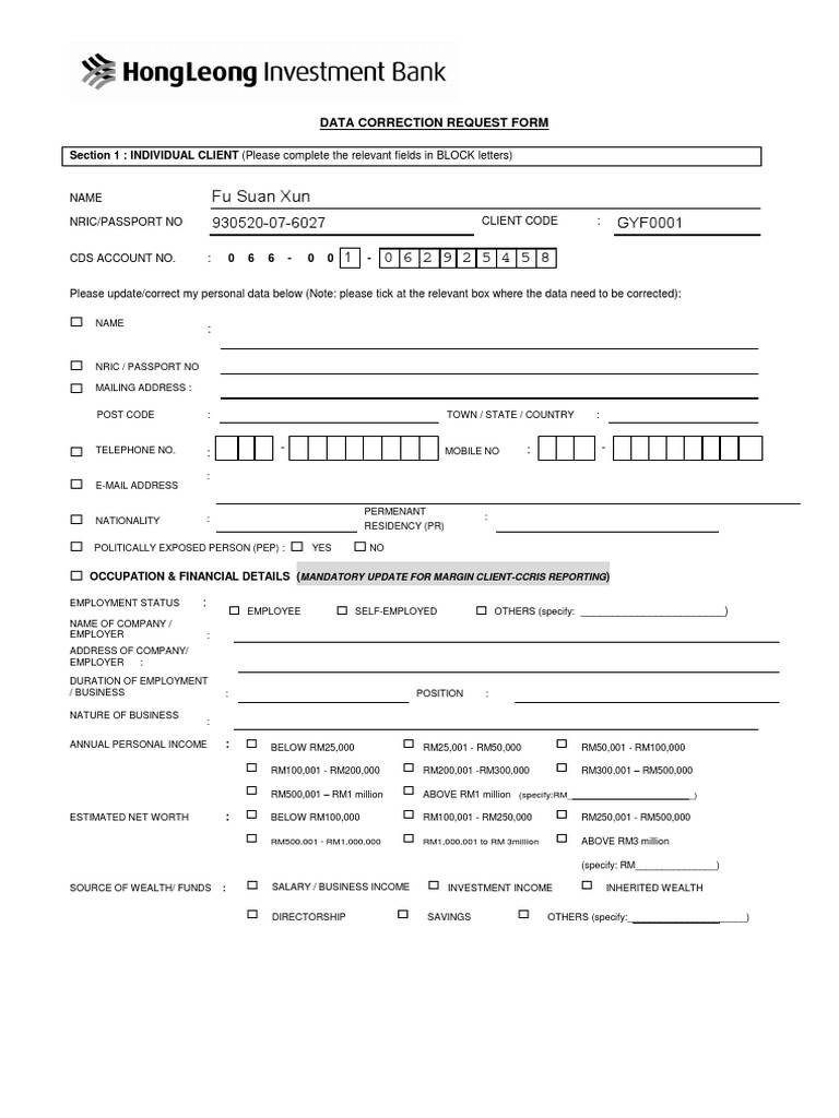 Data Correction Form | Download Free PDF | Privacy Policy | Privacy