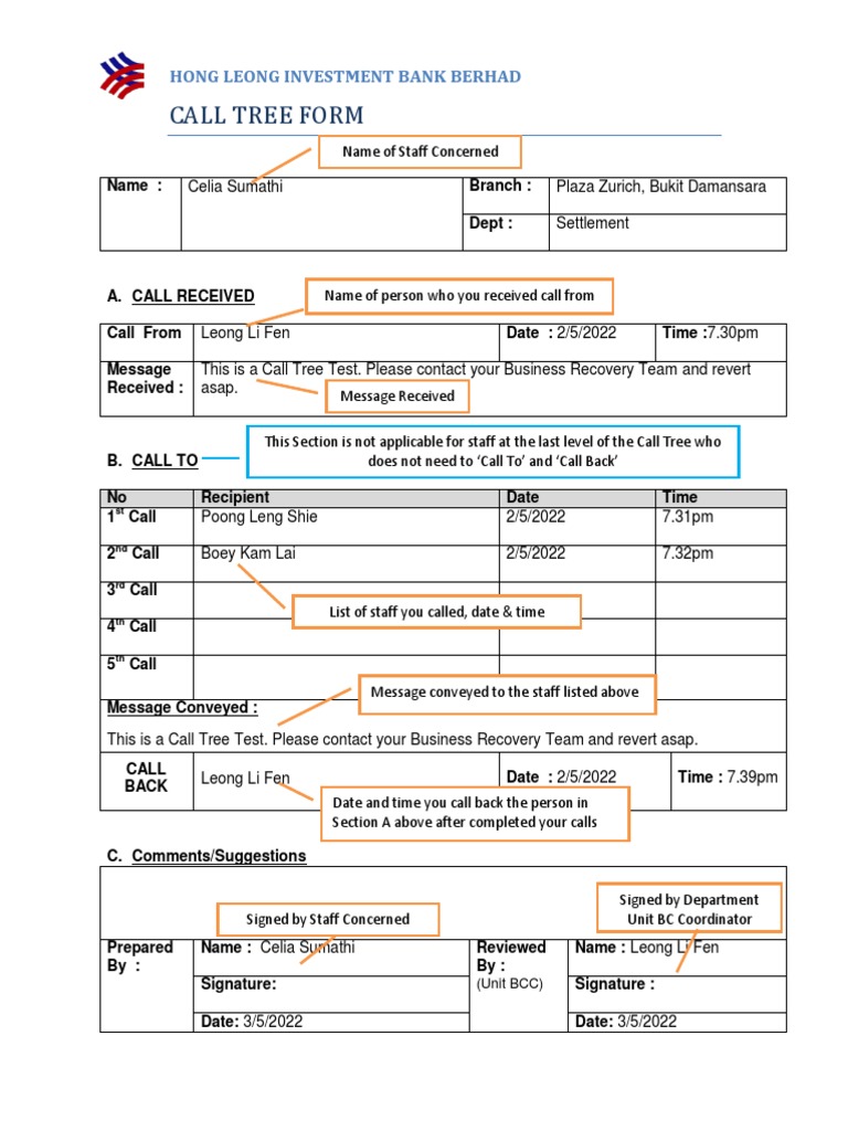 2022 Guide To Fill in Call Tree Form | PDF