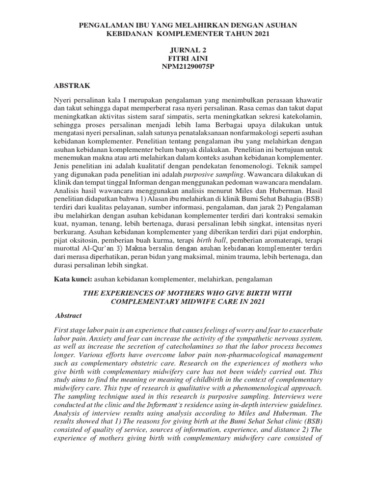 Jurnal Kebidanan Komplementer | PDF