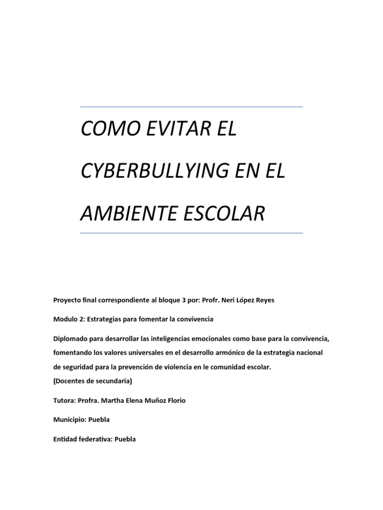 Como Evitar El Cyberbullying en El Ambiente Escolar | PDF | Acoso ...
