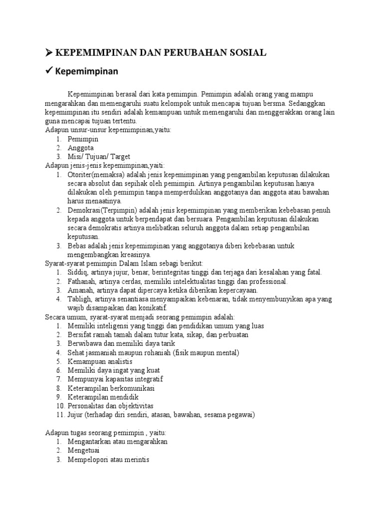 Kepemimpinan Dan Perubahan Sosial | PDF