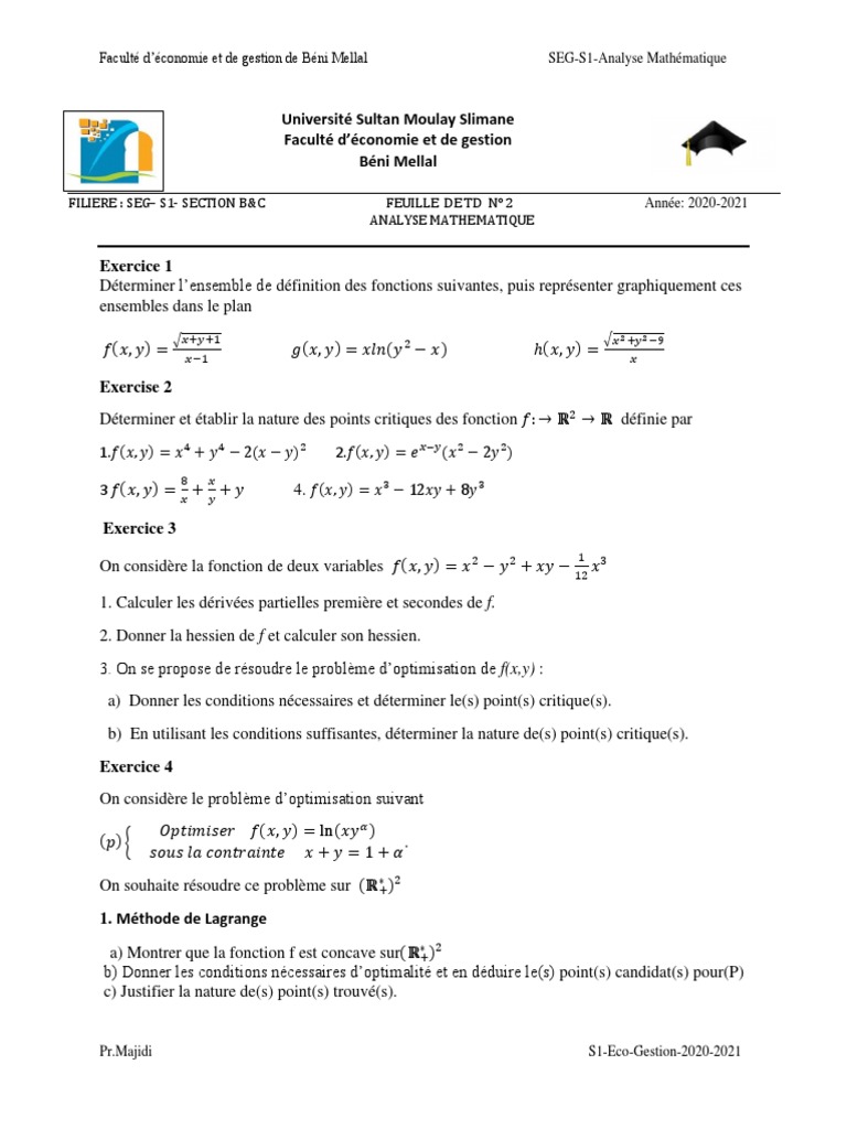 TD2 Solution 2020 2021 | PDF | Optimisation mathématique | Extremum